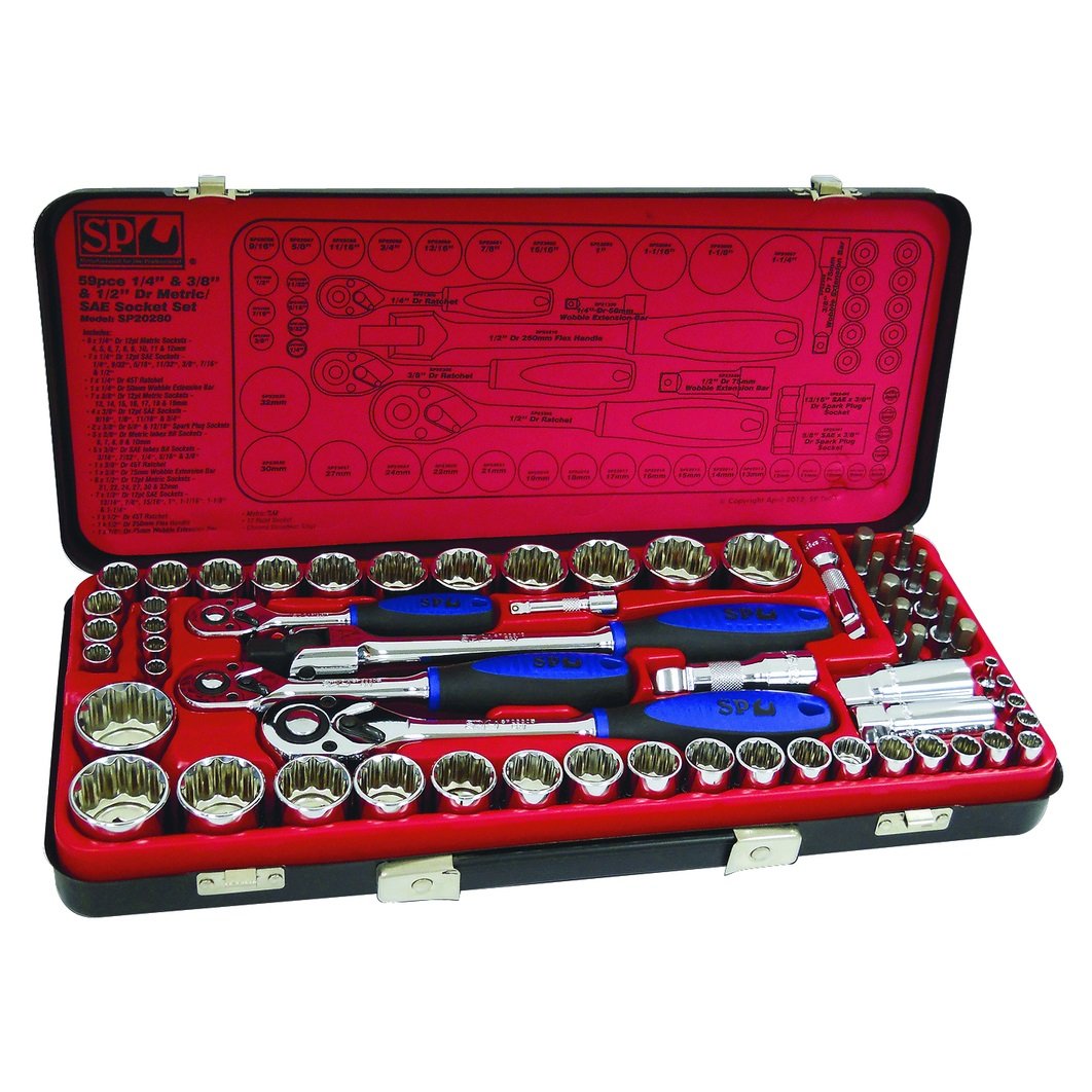 SP Tools SP20280 59 Piece 12 Point Multi Drive Metric SAE Socket Set 1/ ...