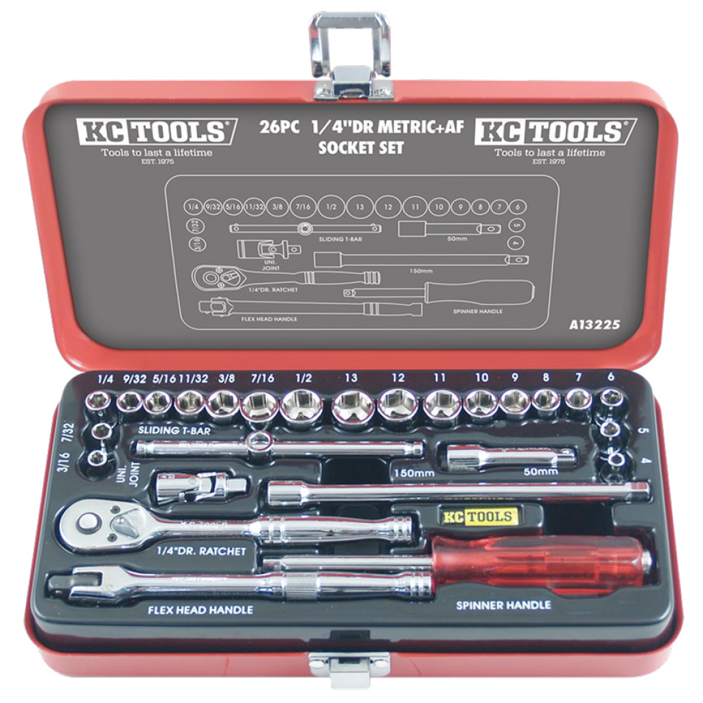 KC Tools A13225 26 Piece 1/4" Square Drive KC Classic Series Socket Set ...