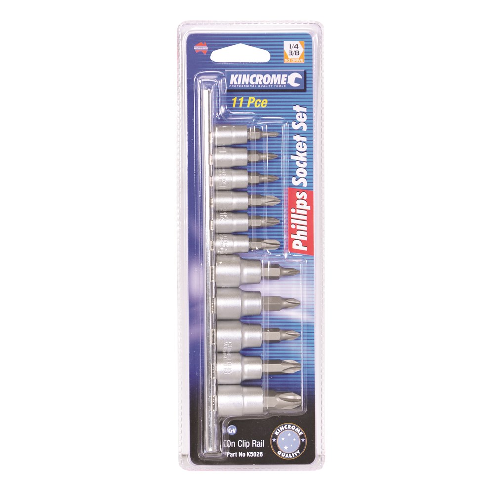Kincrome K5026 Phillips Socket Set 11 Piece 1/4 & 3/8" Square Drive - Sockets & Sets, Sockets ...