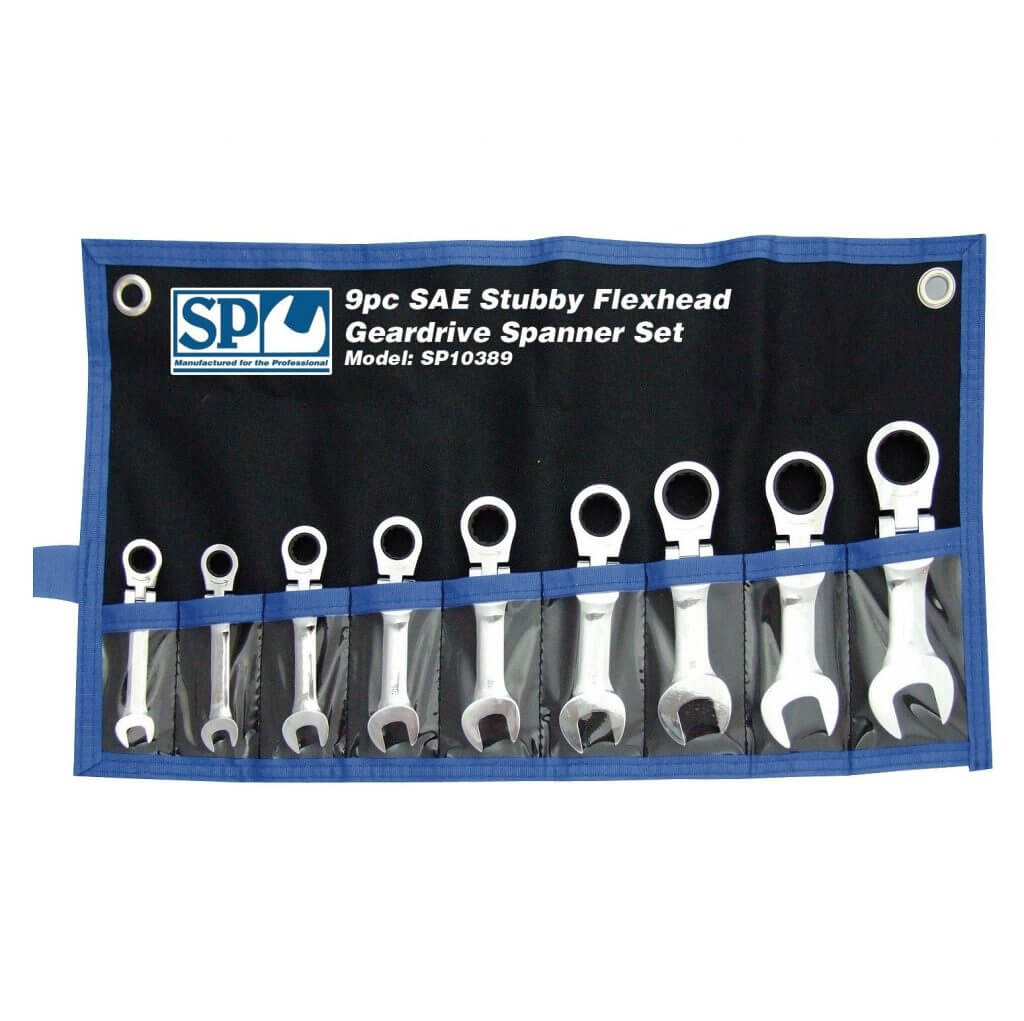 SP Tools SP10389 9 Piece SAE Stubby Flexhead Geardrive Spanner Set ...