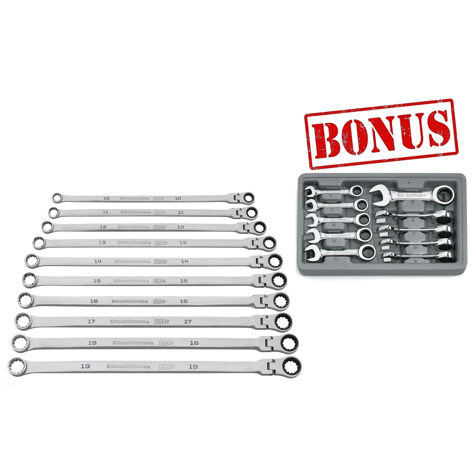 GEARWRENCH 86126+9520D 10 Piece 120XP™ Universal Spline XL Flex GearBox ...