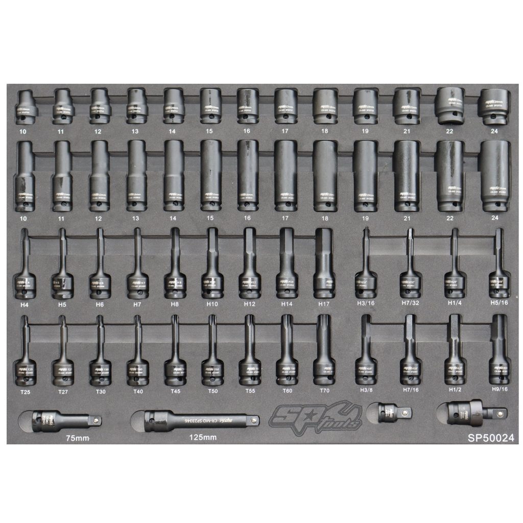 SP Tools SP50024 1/2" Square Drive 56 Piece Impact Socket Set EVA Tray ...