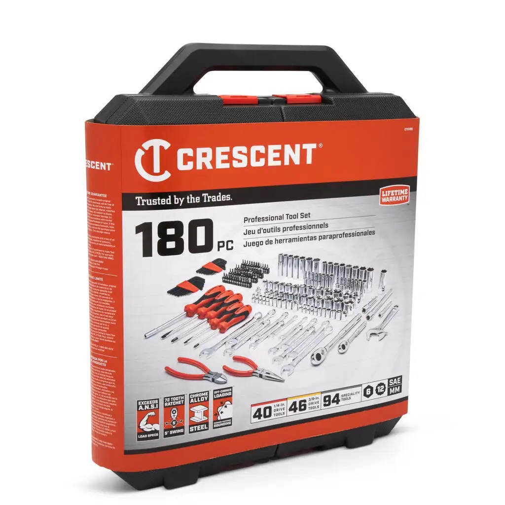 CRESCENT CTK180 180 Piece 1/4” & 3/8” Drive 6 Point SAE/Metric ...