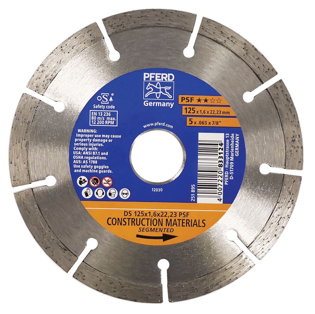 PFERD 251895 125mm 5" Diamond Cut-Off Wheel Segmented Type GP 125x1 ...