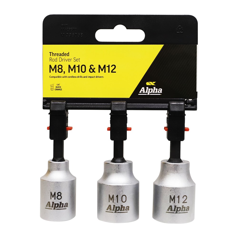 Alpha TRD-SET3 Threaded Rod Driver 1/4″ Set M8, M10 & M12 - Bit Holders ...