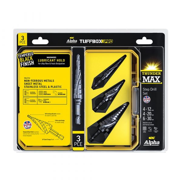 Alpha SM3SDTP-B Thundermax Step Tuffbox Pro Drill Set 3 Piece + Bonus 120ml Lubricant - Alpha ...